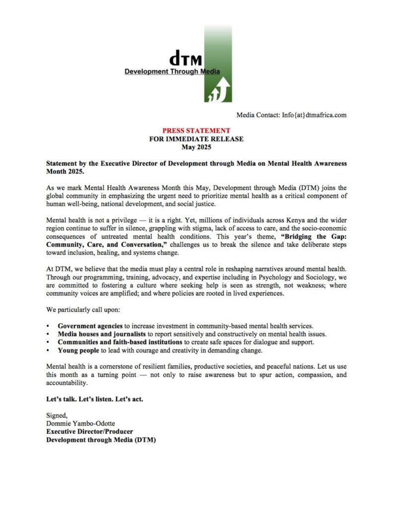 Mental Health Awareness Month - Press Release - Radio Baraza